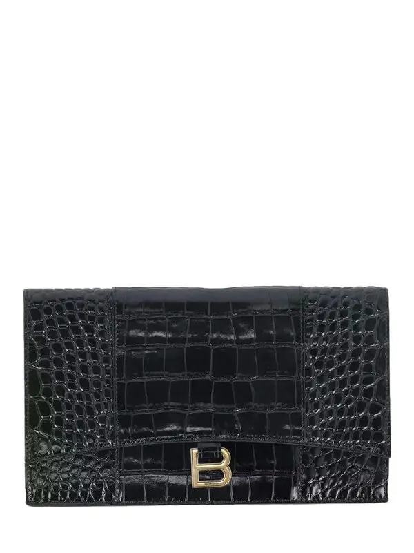 Balenciaga Hourglass Croc-embossed Clutch - Black
