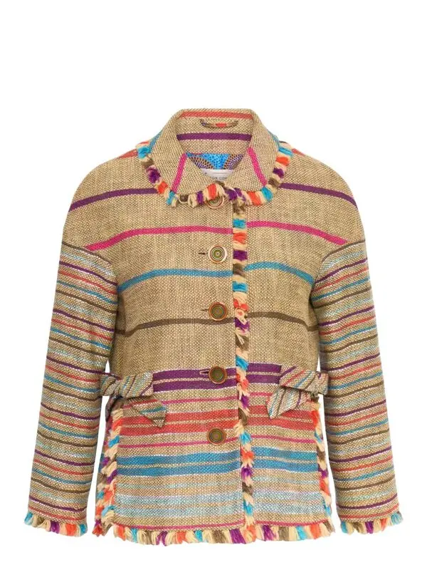 MAISON COMMON Striped Fringed Jacket - Neutrals