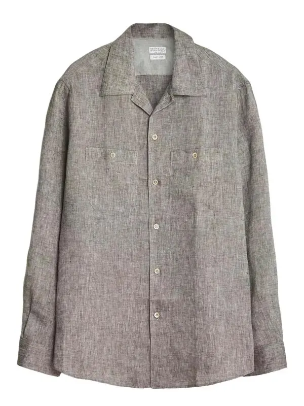 Brunello Cucinelli Mélange-effect Button-up Shirt - Grey