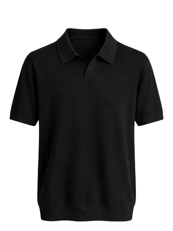 FRANZESE COLLECTION Ribbed V-neck Cotton Polo Shirt - Black
