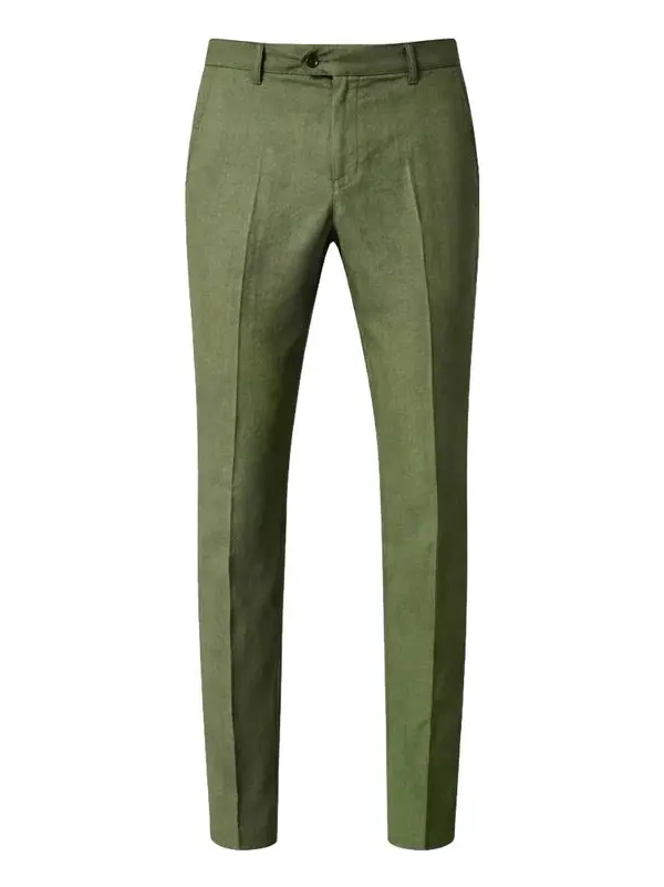 FRANZESE COLLECTION Slim-fit Pleated Linen Trousers - Green