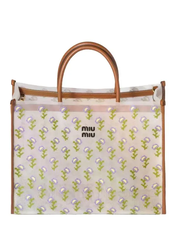 Miu Miu Embroidered Mesh Shopping Bag - White