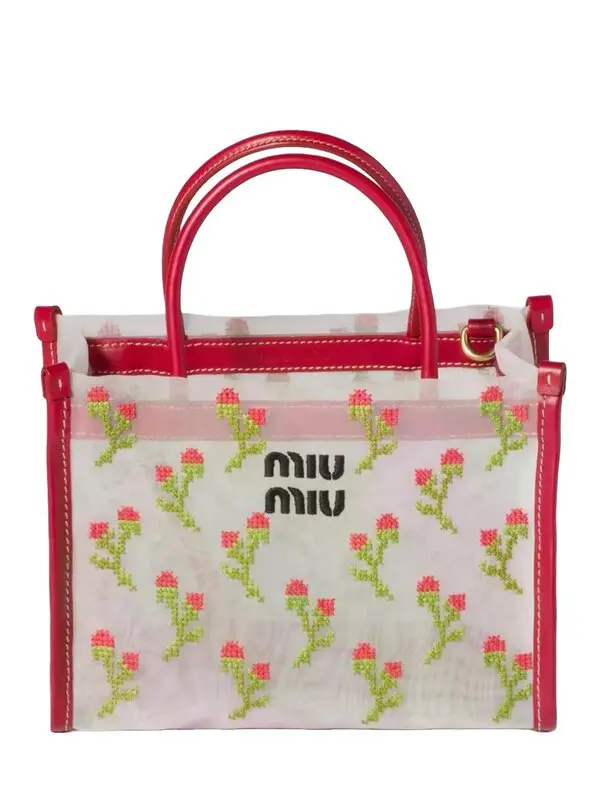 Miu Miu Embroidered Mesh Top-handle Bag - White