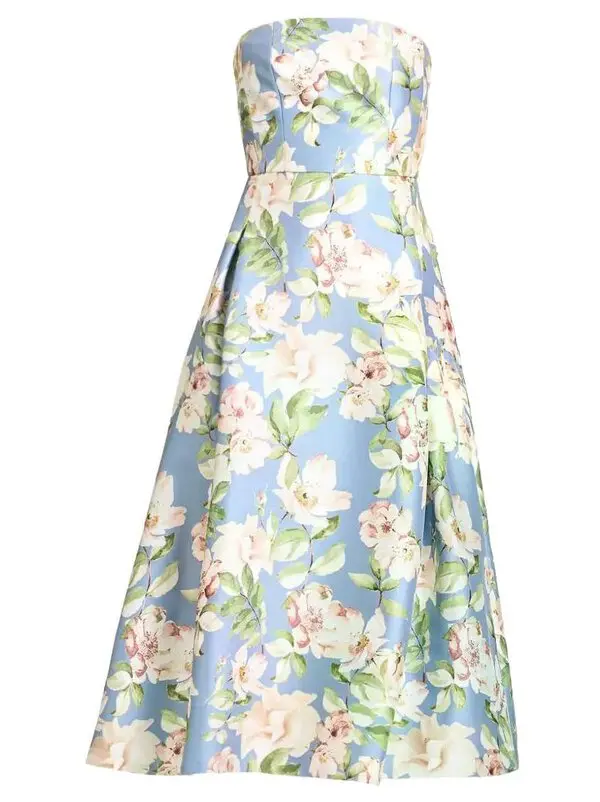 Sachin & Babi Shay Floral Strapless Midi Dress - Blue