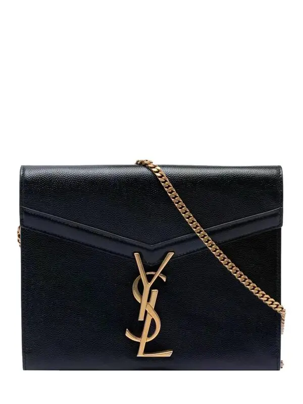 Saint Laurent Grain De Poudre Monogram Cassandra Chain Wallet - Black