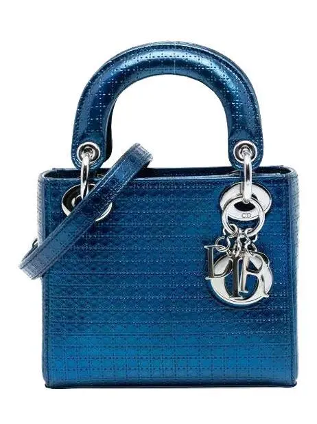 Dior 2016 Mini Metallic Microcannage Lady Satchel - Blue