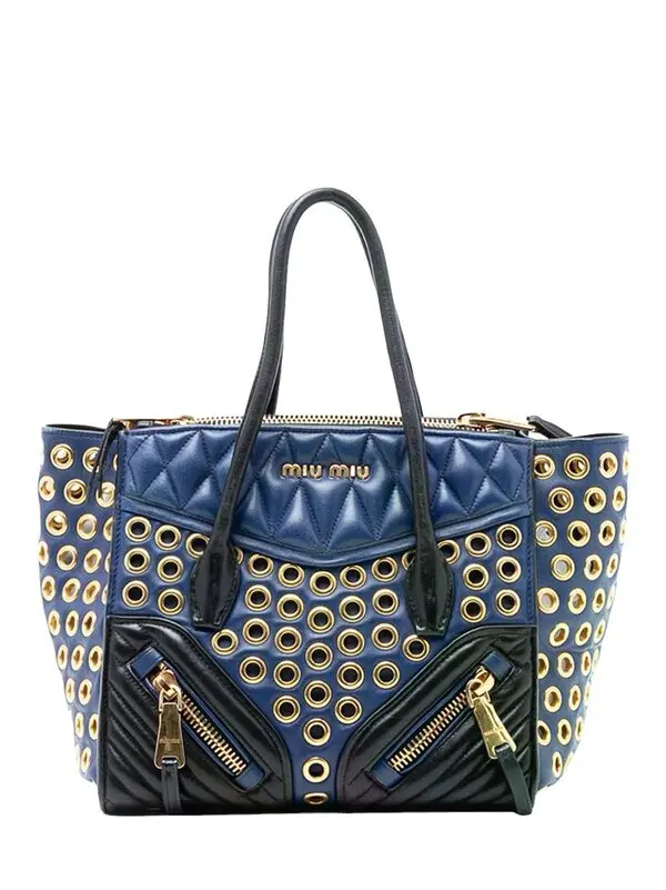 Miu Miu Small Nappa Grommet Biker Satchel - Blue