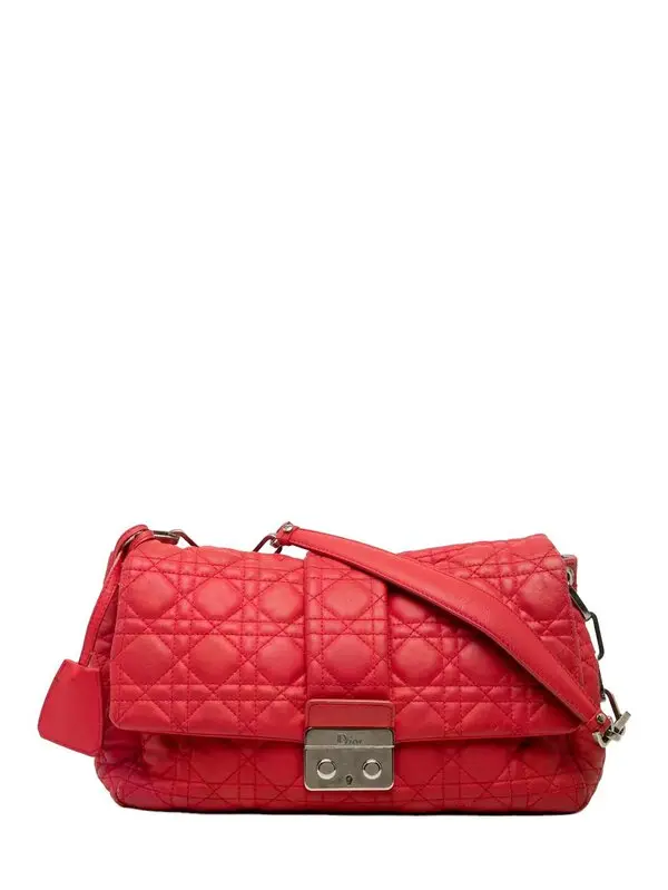 Dior 2011 Lambskin Cannage New Lock Shoulder Bag - Red