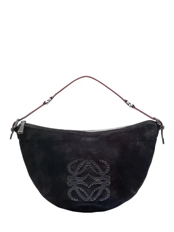 Loewe 2005 Suede Studded Anagram Hobo Bag - Black
