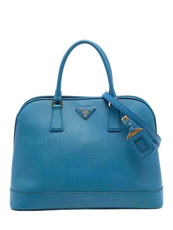 Prada Large Saffiano Lux Open Promenade Satchel - Blue
