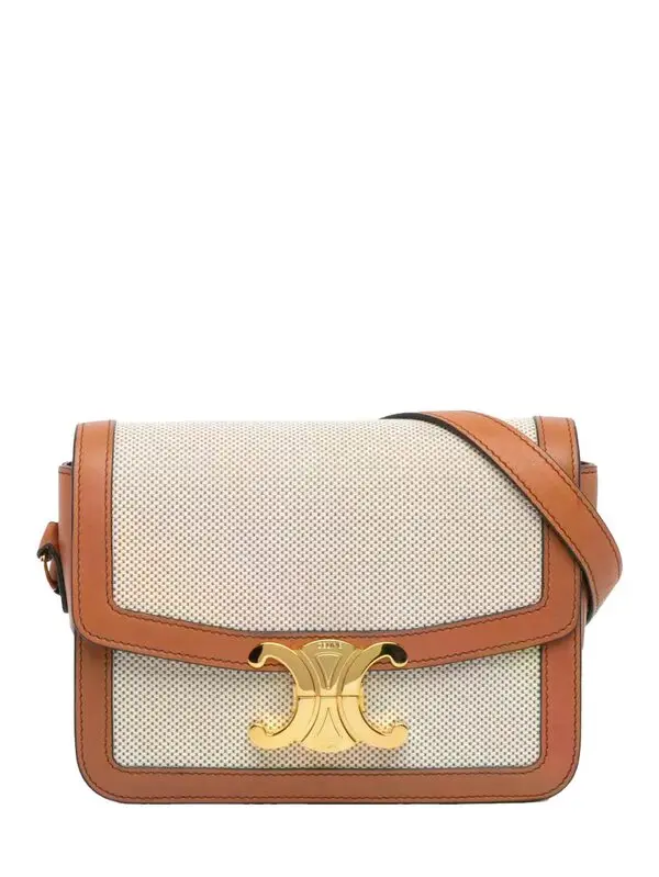 Celine 2020 Teen Canvas And Calfskin Triomphe Crossbody Bag - Neutrals