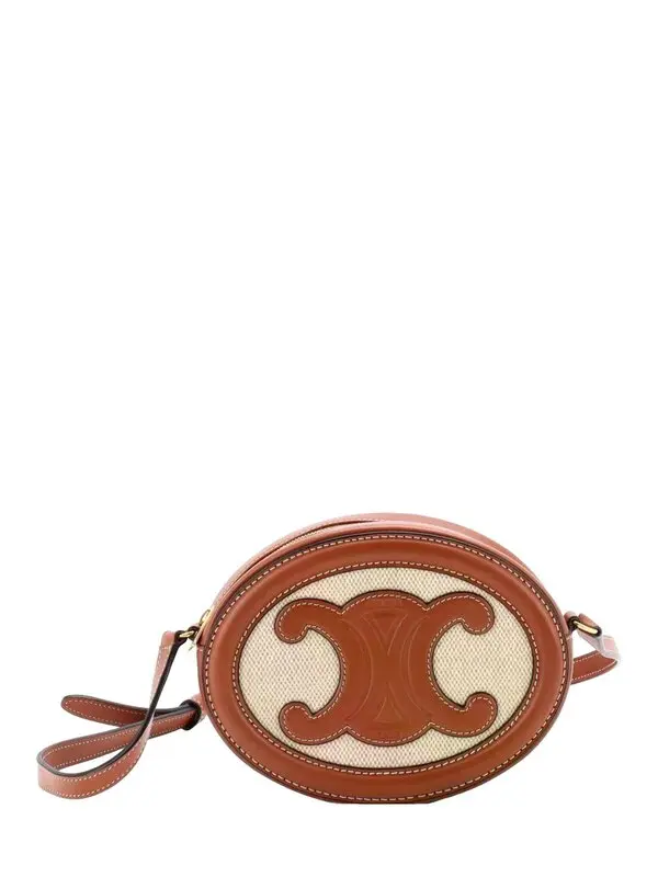 Celine Triomphe Oval Crossbody Bag In Canvas And Leather - Brown