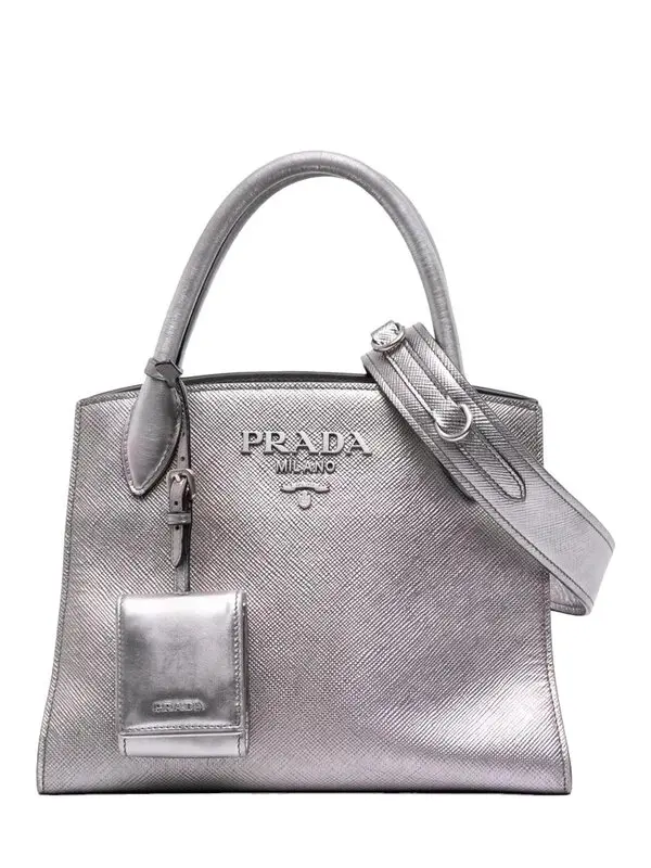Prada 2010-2025 Small Saffiano Cuir Monochrome Top Handle Satchel - Silver