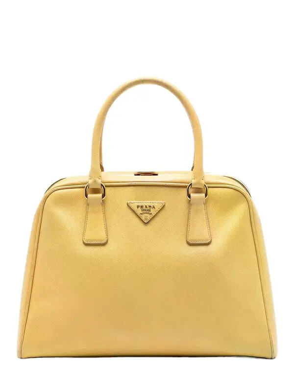 Prada Saffiano Lux Pyramid Frame Satchel - Yellow