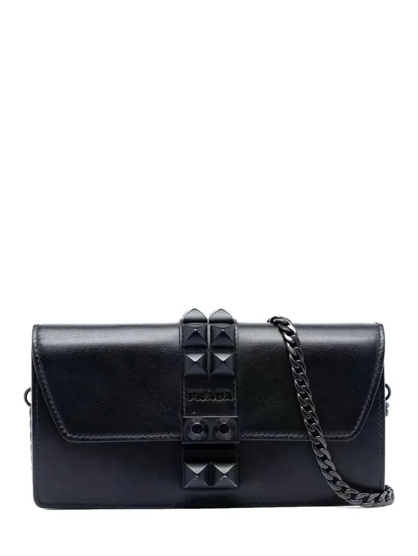 Prada City Calfskin Elektra Clutch With Chain Crossbody Bag - Black