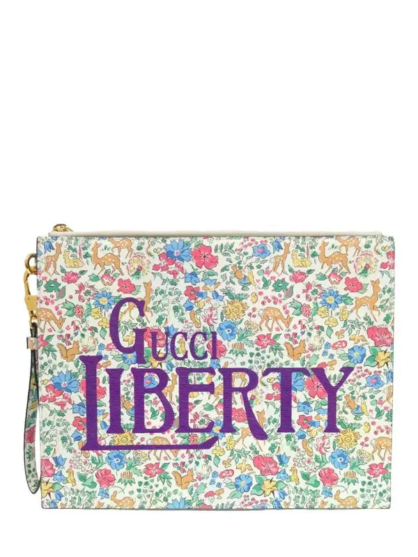 Gucci Liberty Leather Flora Clutch Bag - White