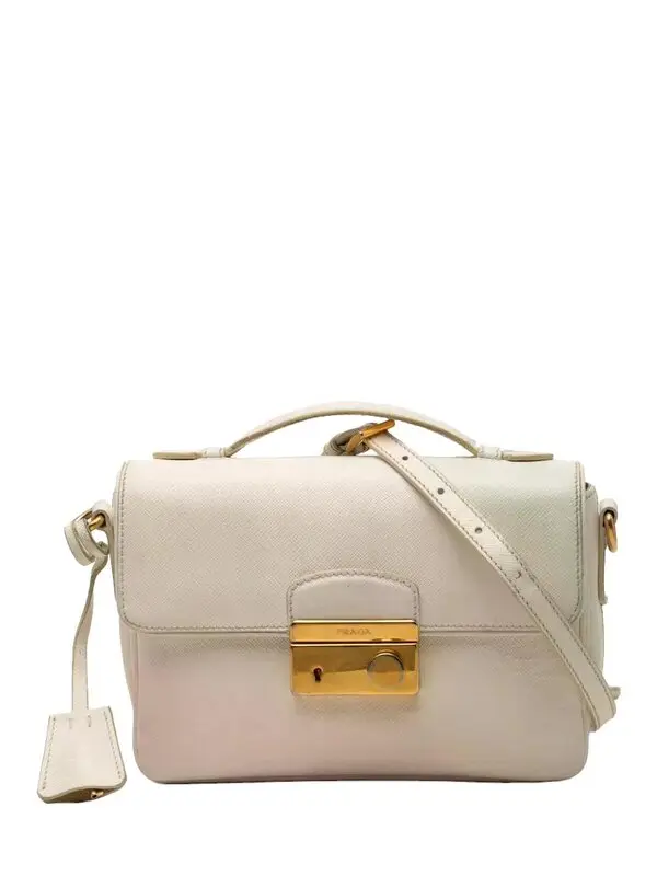 Prada 2013-2026 Saffiano Sound Lock Satchel - White