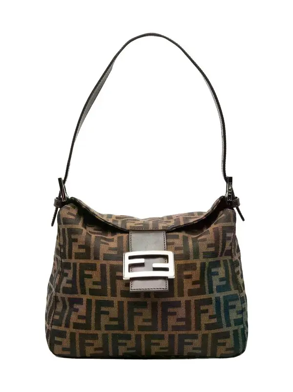 Fendi 2000-2010 Zucca Canvas Double Flap Shoulder Bag - Brown