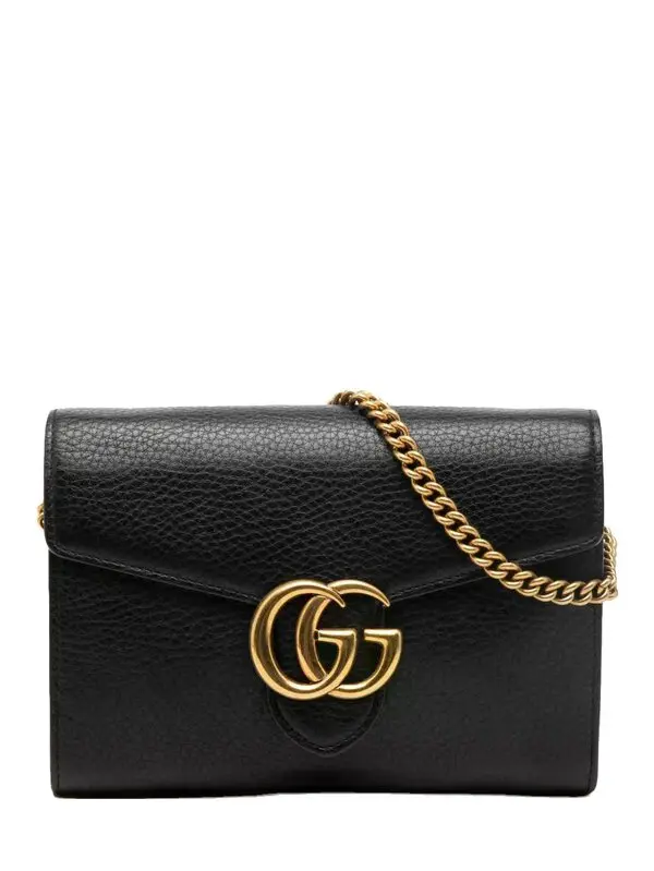 Gucci Gg Marmont Leather Wallet On Chain Crossbody Bag - Black