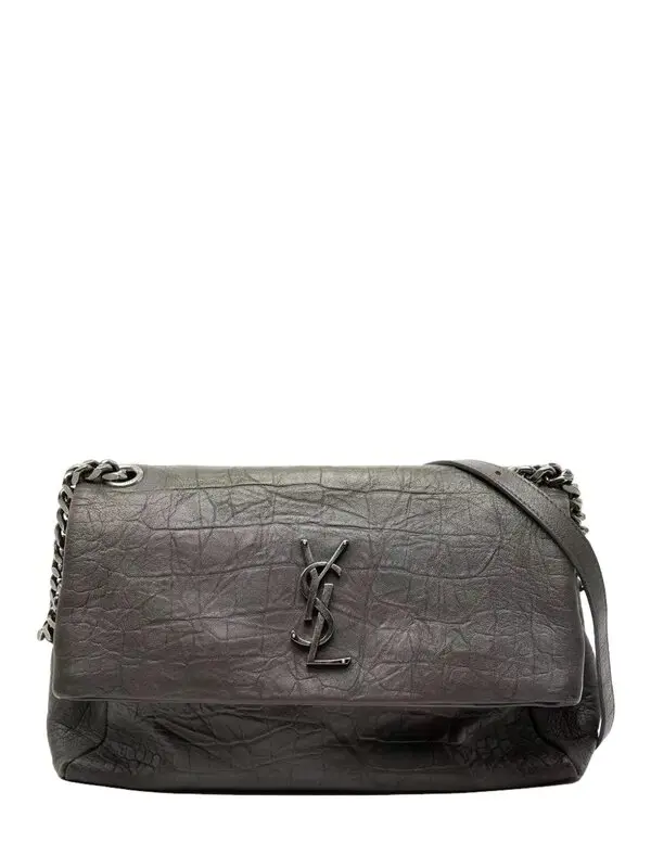 Saint Laurent 2019 Medium Croc Embossed Monogram West Hollywood Crossbody Bag - Grey