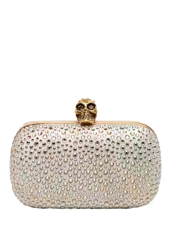 Alexander McQueen Crystal Embellished Satin Skull Clutch - Brown