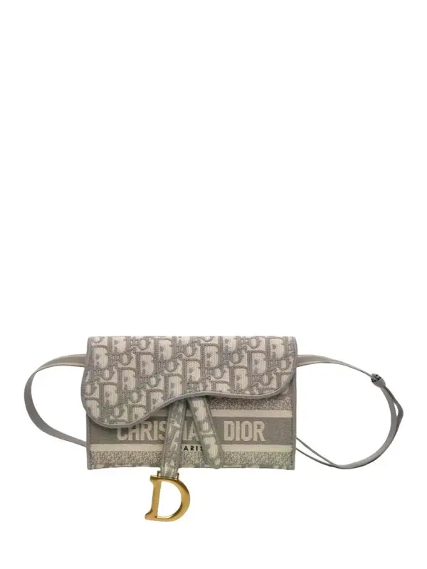 Dior Oblique Canvas Embroidered Saddle Belt Bag - Grey