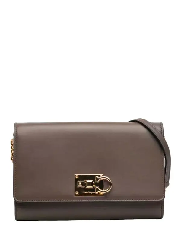 FERRAGAMO Leather Gancini Crossbody Bag - Brown