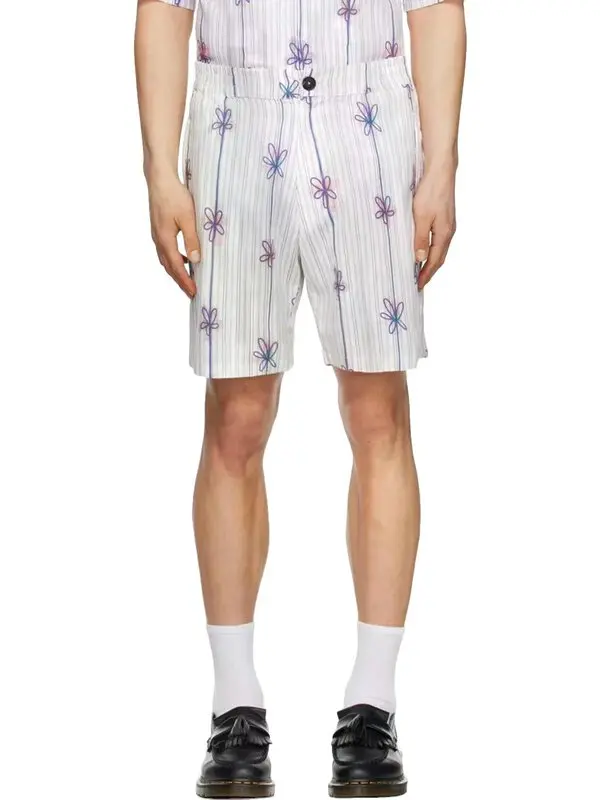 EGONLAB Floral-print Striped Shorts - White