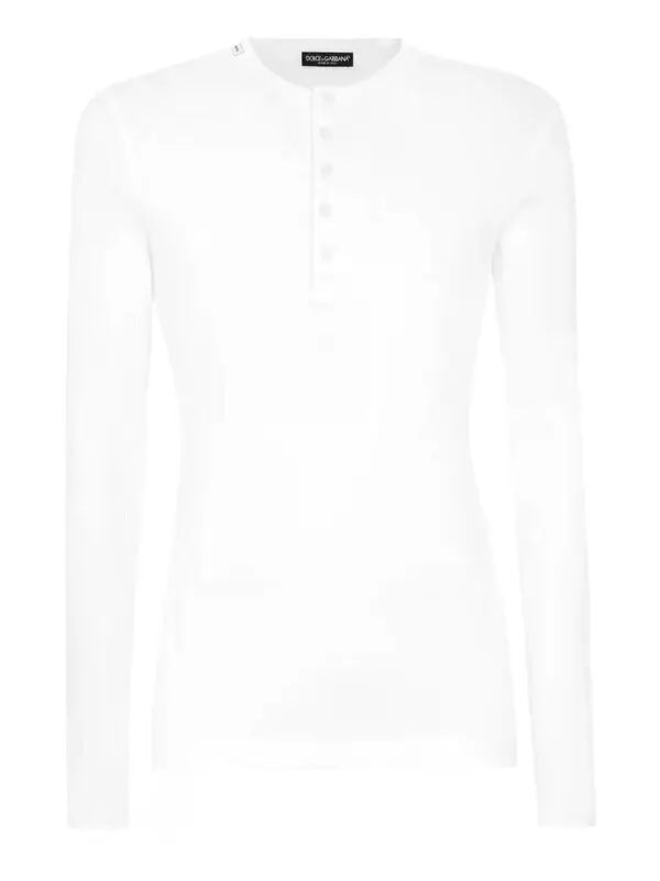 Dolce & Gabbana Ribbed Cotton Granddad-neck Sweater - White