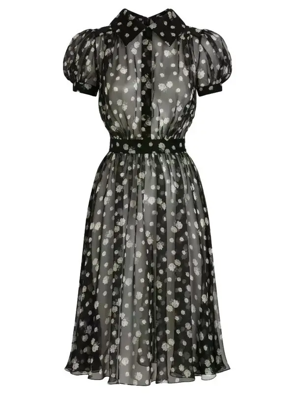 Dolce & Gabbana Rose And Polka Dot-print Chiffon Dress - Black