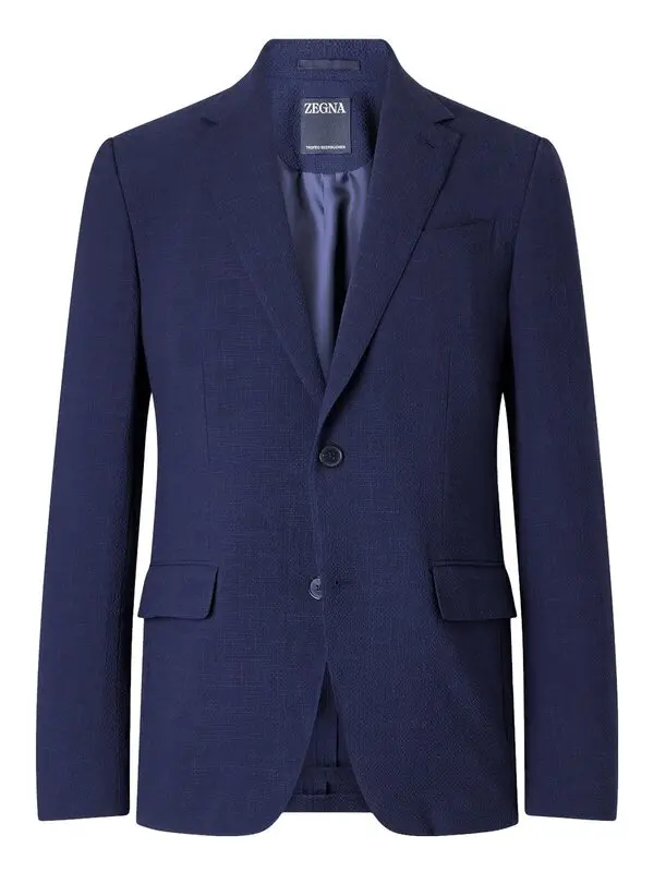 Zegna Wool, Silk And Linen-blend Seersucker Jacket - Blue