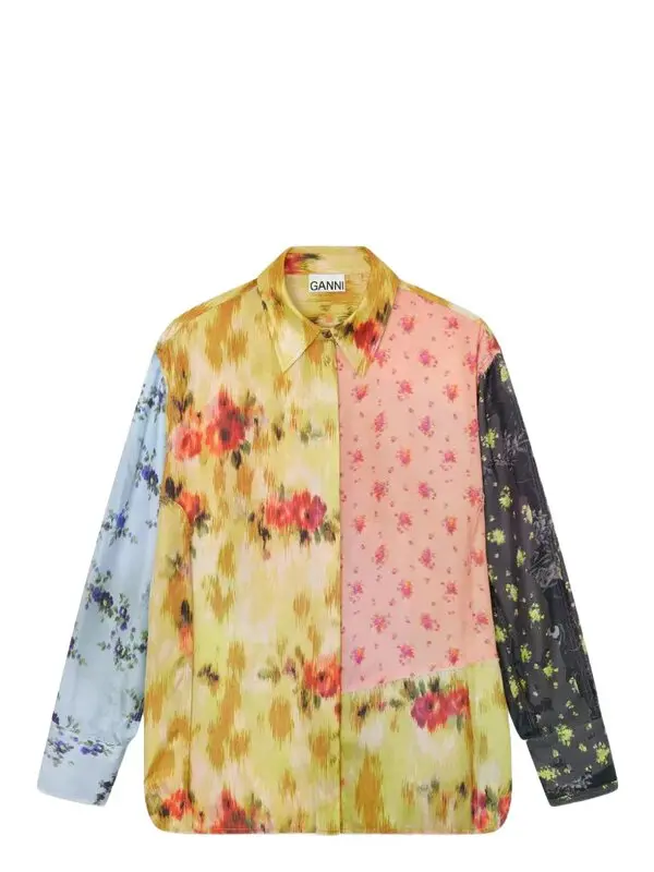 GANNI Floral-print Panelled Shirt - Yellow