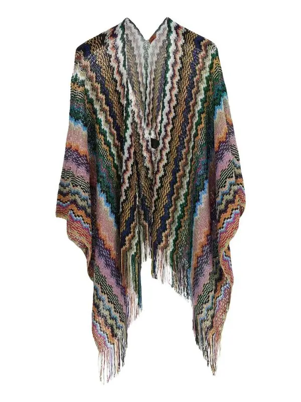 Missoni Zigzag-pattern Fringed Poncho - Blue