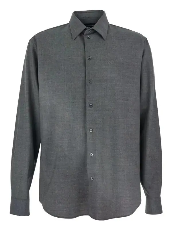 Emporio Armani Logo-embroidered Wool Shirt - Grey