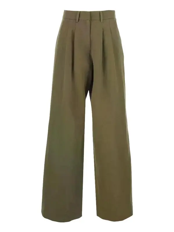 PT TORINO Pleated Wide-leg Linen Trousers - Green