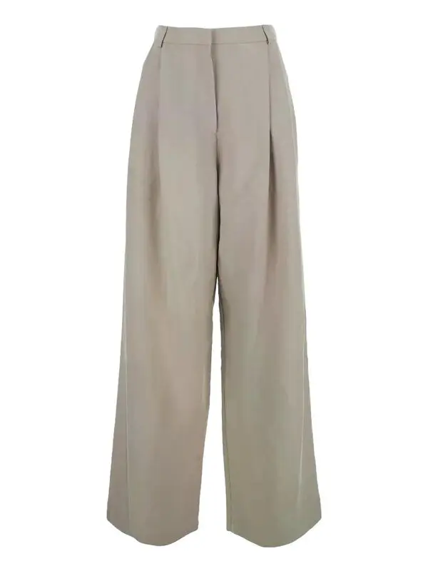 MERCI Cotton High-waisted Wide Leg Trousers - Neutrals