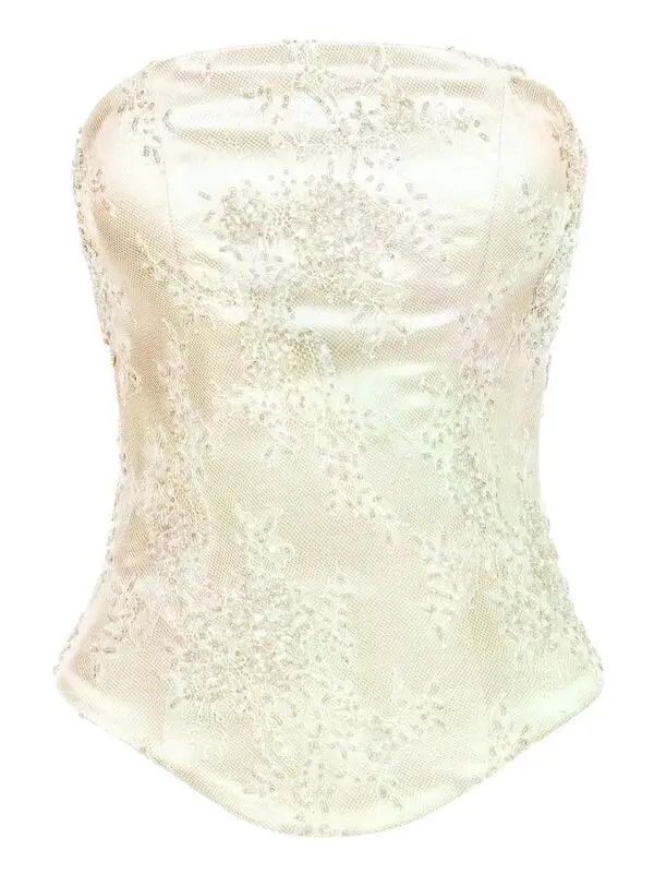 ALEXIA & ANTONIA Embellished Lace Top - Neutrals