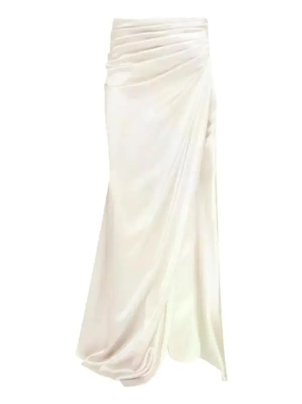 ALEXIA & ANTONIA Draped Maxi Skirt With Slit - Neutrals