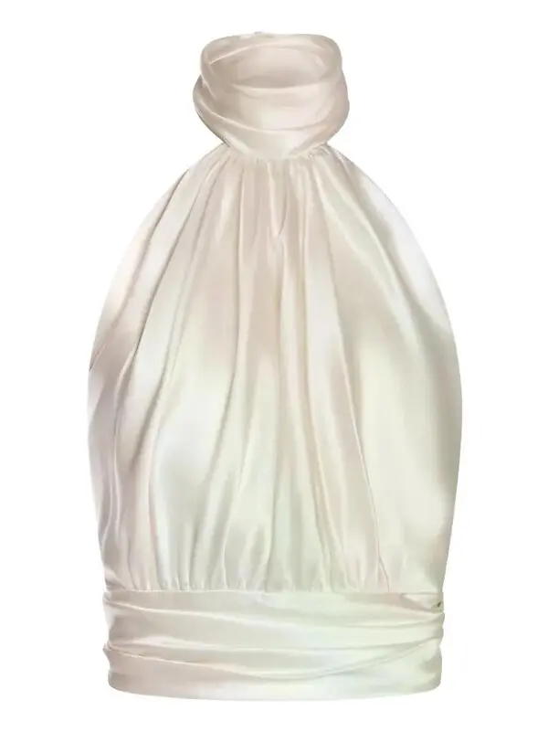 ALEXIA & ANTONIA Draped Open Back Blouse - Neutrals