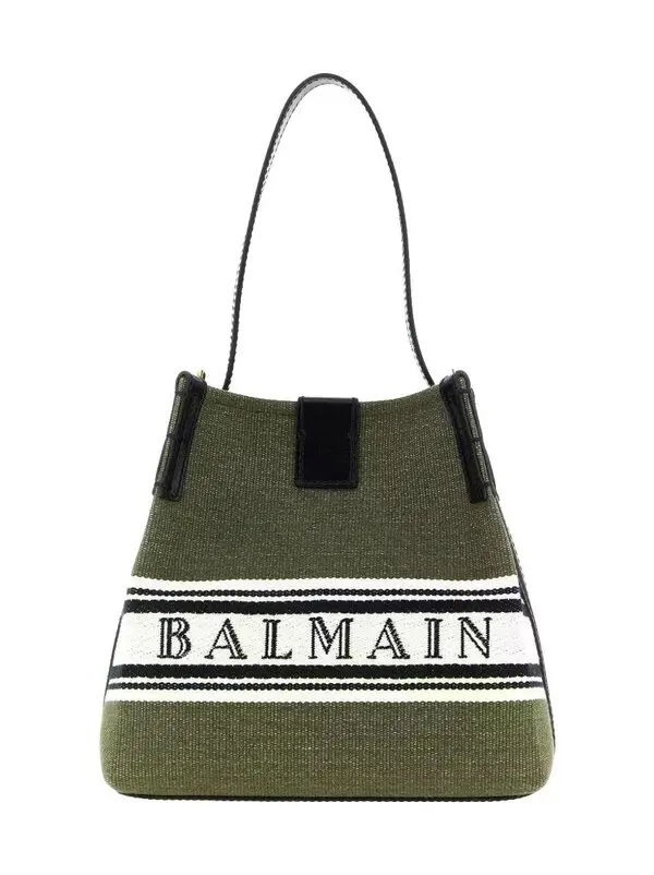 Balmain Intarsia Logo Canvas Bucket Bag - Green