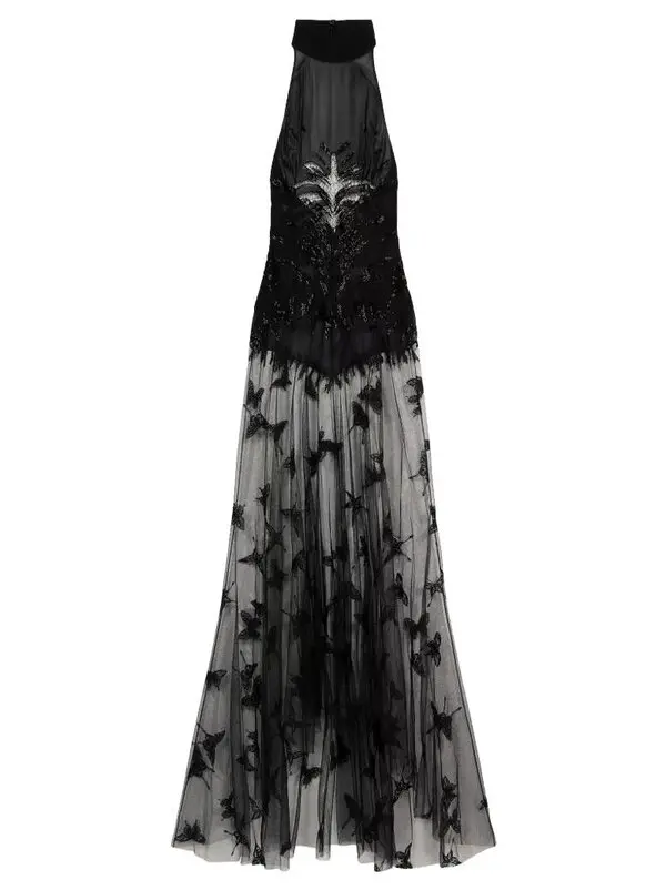 Blumarine Embroidered Tulle Maxi Dress - Black