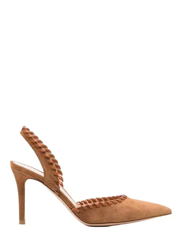 GIANVITO ROSSI Braided-trim Suede Slingback Sandals - Brown