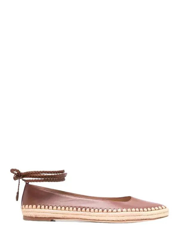 Max Mara Braided-trim Leather Ballet Flats - Brown