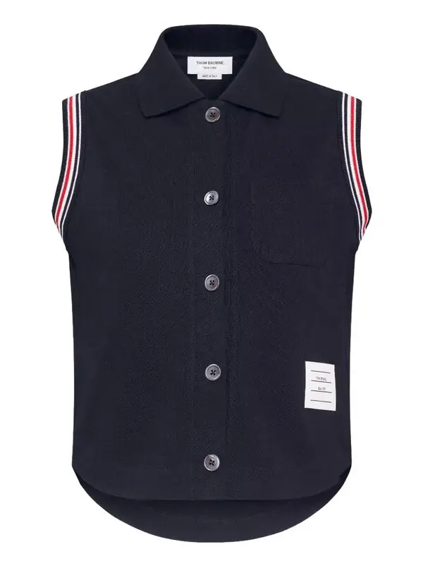 Thom Browne Striped Trim Sleeveless Shirt - Blue