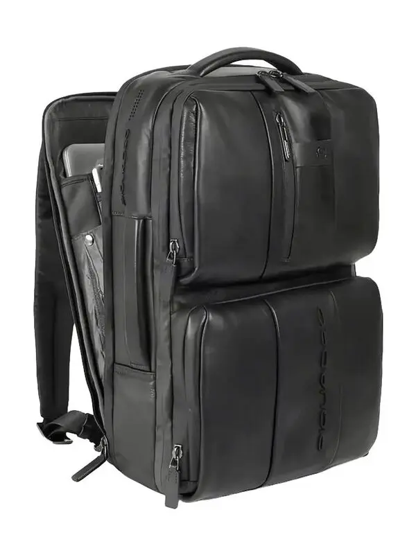 PIQUADRO Slim Leather Laptop Backpack - Black