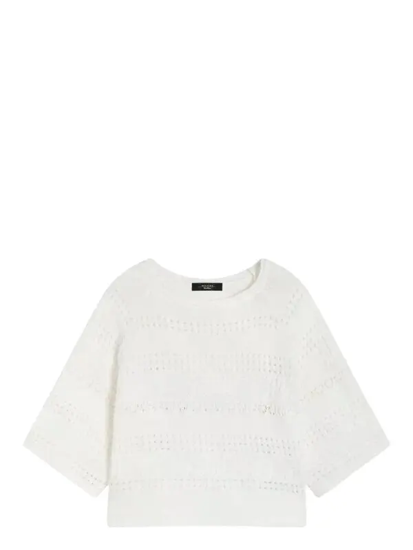 Max Mara Short Sleeve Textured Knit Sweater - White