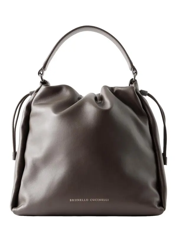 Brunello Cucinelli Bead-embellished Leather Tote Bag - Brown