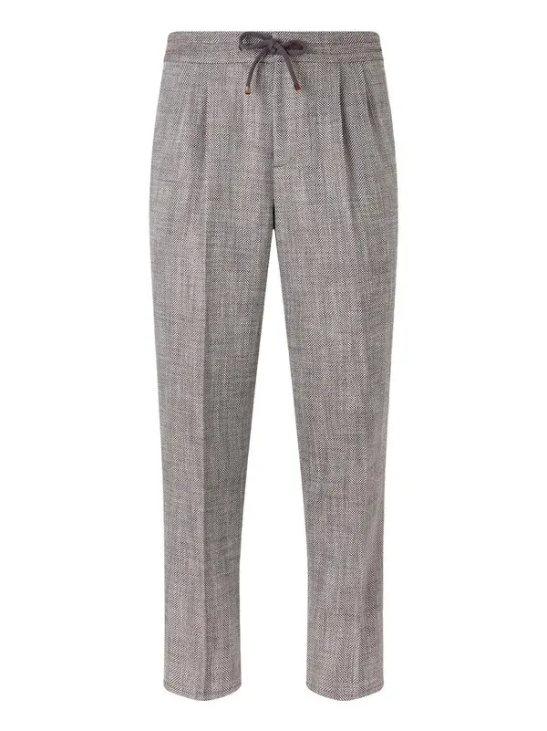 Brunello Cucinelli Straight-leg Pleated Herringbone Trousers - Brown