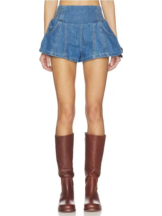 Free People Luna Pull-on Denim Shorts - Blue