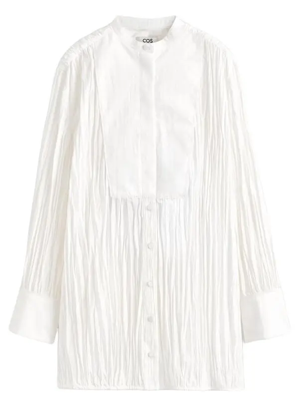 Cos Bib-front Crinkled-cotton Shirt Dress - White